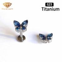 China Fashion Earring Titanium CZ Butterfly Internally Threaded Top Piercing Jewelry Labret Tnp312 for sale
