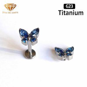 China Fashion Earring Titanium CZ Butterfly Internally Threaded Top Piercing Jewelry Labret Tnp312 for sale