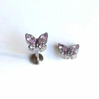 China Fashion Earring Titanium CZ Butterfly Internally Threaded Top Piercing Jewelry Labret Tnp312 for sale