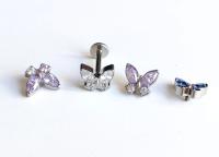 China Fashion Earring Titanium CZ Butterfly Internally Threaded Top Piercing Jewelry Labret Tnp312 for sale