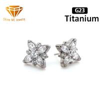 China ASTM F136/G23 Titanium Implant Grade Titanium Threadless Push in Prong Set CZ Top Ear Studs Lip Nail Lip Jewelry Tpn085 for sale