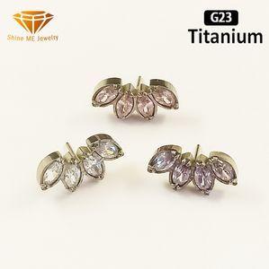 China Implant Grade Titanium Piercing Jewelry Threadless Push in with 4-Marquise and Round CZ Top Tpn056CZ for sale