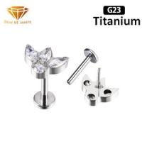China Fashion Labret ASTM F136 Titanium 3 Marquise CZ and Round CZ Center Push in Top Earring Body Piercing Jewelry Tpn055 for sale