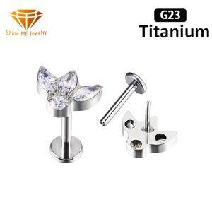 China Fashion Labret ASTM F136 Titanium 3 Marquise CZ and Round CZ Center Push in Top Earring Body Piercing Jewelry Tpn055 for sale