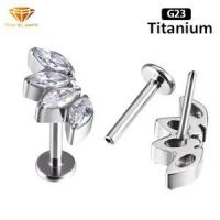 China Wholesale Piercing 4 Marquise CZ Set Curve Top 16g F136 Titanium Earring Nose Rings Labret Body Jewelry for Women Tpn056 for sale