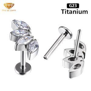 China Wholesale Piercing 4 Marquise CZ Set Curve Top 16g F136 Titanium Earring Nose Rings Labret Body Jewelry for Women Tpn056 for sale