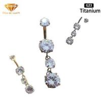 China ASTM F136 Titanium Internally Threaded Bezel Set CZ with CZ Hang Belly Button Rings Navel Rings Hot Piercing Jewelry Tb1765 for sale