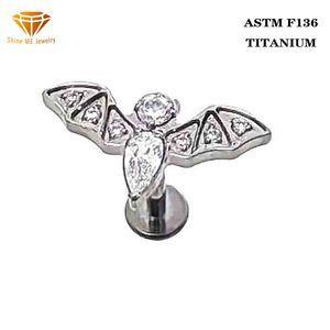 China ASTM F136 Titanium Piercings Bat Ear Studs Ear Bone Nails Internally Thread Labret G23 Titanium Piercing Jewelry Sm2411 for sale