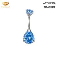 China Female Navel Rings Body Piercing ASTM F136 Titanium Belly Button Ring Aqua Zircon Piercing Jewelry for Women Tpn038b for sale