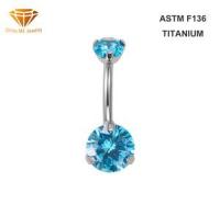 China Fashion Belly Eyebrow ASTM F136 Titanium Navel Piercing Prong Set Double Aqua CZ Gem Piercing Body Jewelry Tpn010b for sale