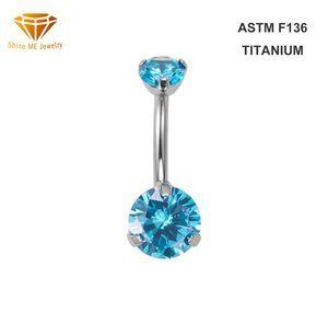 China Fashion Belly Eyebrow ASTM F136 Titanium Navel Piercing Prong Set Double Aqua CZ Gem Piercing Body Jewelry Tpn010b for sale