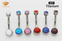 China ASTM F136 G23 Titanium Double Opals Internal Thread Navel Ring Navel Button Opal Stone Navel Nail Body Piercing Jewelry Tpn012op for sale