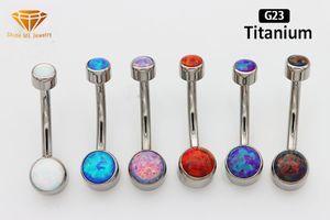 China ASTM F136 G23 Titanium Double Opals Internal Thread Navel Ring Navel Button Opal Stone Navel Nail Body Piercing Jewelry Tpn012op for sale
