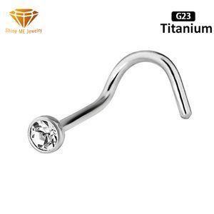 China G23 Titanium L Shape Straight Rod Aodun with CZ Curved Rod Fishhook Nose Nail F136 Titanium Piercing Jewelry Tp1926 for sale