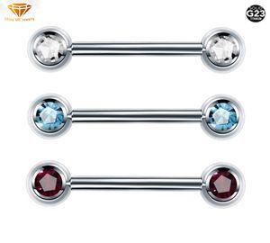 China G23 Titanium European and American Body Piercing Jewelry Double-Head Zircon Nipple Ring Titanium Hypoallergenic Piercing Tp1932 for sale