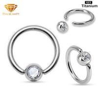 China High Quality G23 Titanium Jewelry Body Piercings Gemstone CZ Nose Ring with Ball Tp1999 for sale