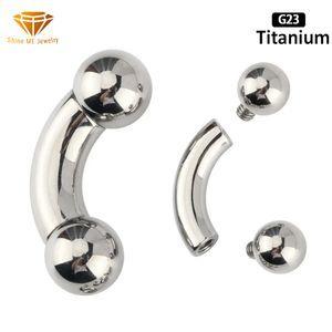 China Hot Sales Big Sizes Internal Thread Curved Barbell with Balls Piercing Titanium Body Eyebrow Simple Jewelry Tp1903ib for sale