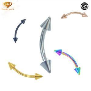 China High Quality Silver Jewelry G23 Titanium Piercings Hot Selling Eyebrow Nail Titanium Body Piercing Jewelry Cone Banana Pole Eyebrow Jewelry Tp1986 for sale