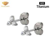China G23 Titanium Cubic Zirconia Earrings Studs ASTM F136 Titanium Triangle CZ Set Ears Hypoallergenic Tiny Stud Earrings for Women Tper1537 for sale