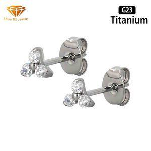 China G23 Titanium Cubic Zirconia Earrings Studs ASTM F136 Titanium Triangle CZ Set Ears Hypoallergenic Tiny Stud Earrings for Women Tper1537 for sale
