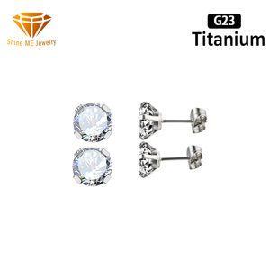 China Body Piercing Jewelry ASTM F136 Titanium Clear Geometric Zircon Buttfly Button Earrings Studs Earring for Women Tper12 for sale