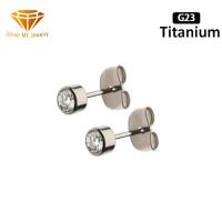 China Body Piercing Jewelry Back Clip Studs Earring Piercing Jewelry ASTM F136 Titanium Rounded Cubic Zircon/Opal Top with Butterfly Tper055 for sale