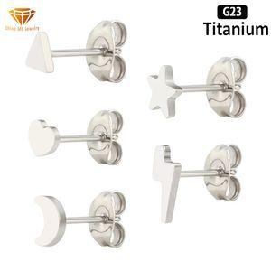 China Fashion Luxury Earring Studs ASTM F136 Titanium Triangle Heart Moon Star Lightning Top Labret Piercing Body Jewelry Te for sale
