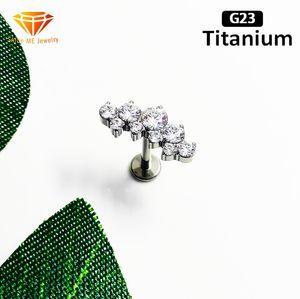 China ASTM F136 Titanium 9 CZ Top Internally Threaded Labret Women Piercing Studs Body Piercing Sm0538 for sale