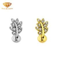 China Zircon Leaf Internally Thread Lip Nail 316 Stainless Steel Cast Piercing Jewelry Earbone Nail Lip Nail CS0090 for sale