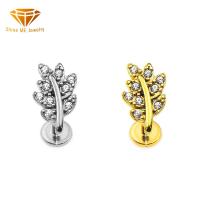 China Zircon Leaf Internally Thread Lip Nail 316 Stainless Steel Cast Piercing Jewelry Earbone Nail Lip Nail CS0090 for sale