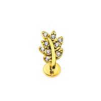 China Zircon Leaf Internally Thread Lip Nail 316 Stainless Steel Cast Piercing Jewelry Earbone Nail Lip Nail CS0090 for sale
