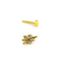 China Zircon Leaf Internally Thread Lip Nail 316 Stainless Steel Cast Piercing Jewelry Earbone Nail Lip Nail CS0090 for sale