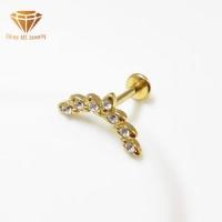 China Petal Shaped Zircon Internelly Thread Lip Studs Eye Earrings 316 Stainless Steel Cast Moon Lip Jewelry CS0110g for sale