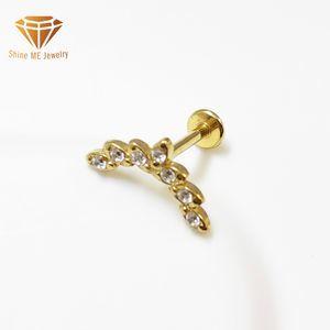 China Petal Shaped Zircon Internelly Thread Lip Studs Eye Earrings 316 Stainless Steel Cast Moon Lip Jewelry CS0110g for sale