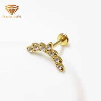 China Petal Shaped Zircon Internelly Thread Lip Studs Eye Earrings 316 Stainless Steel Cast Moon Lip Jewelry CS0110g for sale