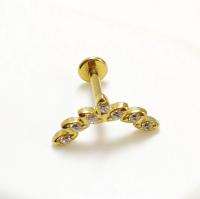 China Petal Shaped Zircon Internelly Thread Lip Studs Eye Earrings 316 Stainless Steel Cast Moon Lip Jewelry CS0110g for sale