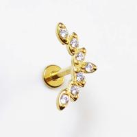 China Petal Shaped Zircon Internelly Thread Lip Studs Eye Earrings 316 Stainless Steel Cast Moon Lip Jewelry CS0110g for sale