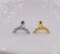 China Petal Shaped Zircon Internelly Thread Lip Studs Eye Earrings 316 Stainless Steel Cast Moon Lip Jewelry CS0110g for sale