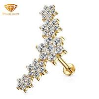 China Full Body 316 Stainless Steel Casting Style Five Flower Zircon Internal Teeth Lip Nail Ear Bone Nail Body Piercing CS0086 for sale