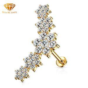 China Full Body 316 Stainless Steel Casting Style Five Flower Zircon Internal Teeth Lip Nail Ear Bone Nail Body Piercing CS0086 for sale