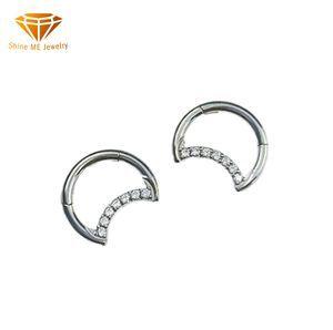 China 316L Surgical Steel Body Piercing Zircon Moon Nose Ring Closed Ring Segment Hinged Ring Jewelry SSR080 for sale