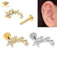 China Flower Shaped Inner Teeth Lip Studs 316 Stainless Steel Cast Pierced Jewelry Zircon Lip Earrings CS0079 for sale