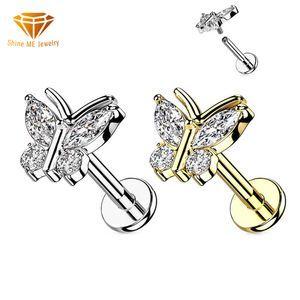 China Hot Selling New Body Piercing 316 Stainless Steel Butterfly Lip Nail 2023 Piercing Jewelry Internal Thread Ear Bone Nail CS0168 for sale