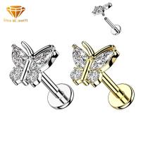 China Hot Selling New Body Piercing 316 Stainless Steel Butterfly Lip Nail 2023 Piercing Jewelry Internal Thread Ear Bone Nail CS0168 for sale