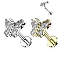 China Hot Selling New Body Piercing 316 Stainless Steel Butterfly Lip Nail 2023 Piercing Jewelry Internal Thread Ear Bone Nail CS0168 for sale