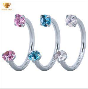 China Body Piercing Surgical Stainless Steel Jewelry Eyebrow Nails Hot Sale Double Head Zircon U-Shaped Eyebrow Ring Ssp028 for sale