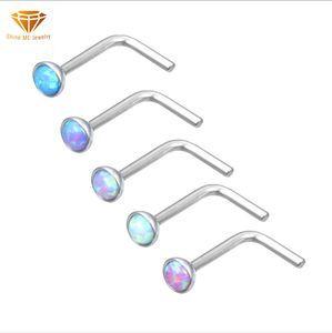 China Fashion Jewelry Opal Nose Nail Ring Stainless Steel 7-Shaped Curved Rod Nose Decoration Piercing Jewelry Ssp026 for sale