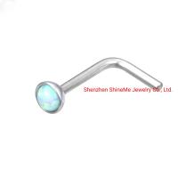 China Fashion Jewelry Opal Nose Nail Ring Stainless Steel 7-Shaped Curved Rod Nose Decoration Piercing Jewelry Ssp026 for sale