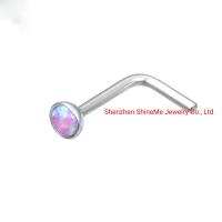 China Fashion Jewelry Opal Nose Nail Ring Stainless Steel 7-Shaped Curved Rod Nose Decoration Piercing Jewelry Ssp026 for sale