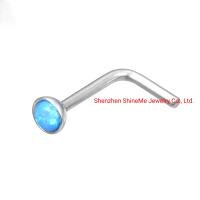 China Fashion Jewelry Opal Nose Nail Ring Stainless Steel 7-Shaped Curved Rod Nose Decoration Piercing Jewelry Ssp026 for sale